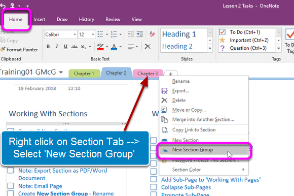OneNote - Working With Sections